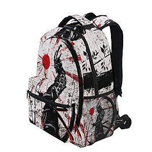 Backpack Japanese Samurai School Shoulder Bag Large Waterproof Durable Bookbag Laptop Daypack for Students Teens Girls Boys Elementary