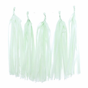 Tissue Paper Garland, Mint Green Party Tassels (Set of 5) - Party Backdrops, Tassel Banner, Light Green Wedding Streamers, Baby Shower Party Supplies