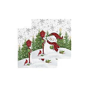Hokiten Christmas Snowman Waffle Kitchen Towels Dishcloths, Green Xmas Tree Winter Snowflake Absorbent Dish Towels | Hand Towels for Bathroom/Bar, 12 x 12 Inch, 2 Pcs