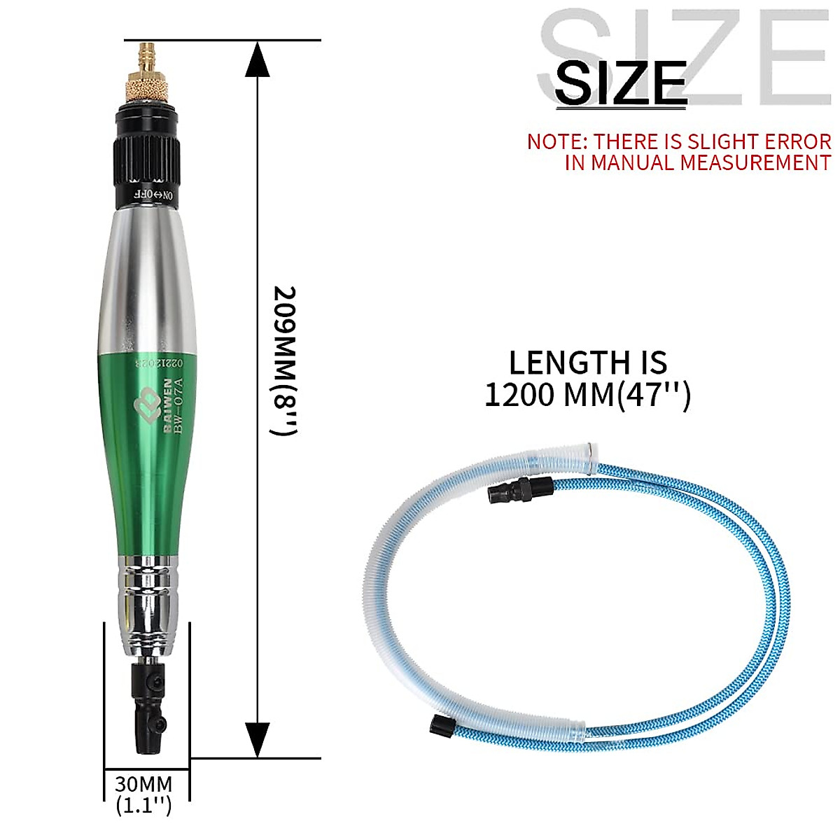 1/8" (3mm) Air Micro Grinder, Pneumatic Pencil Die Grinder, 28000 RPM Free Speed, For Cleaning Dies, Rotors, Backing Plates, Brake Pads, Mounts, Etc.