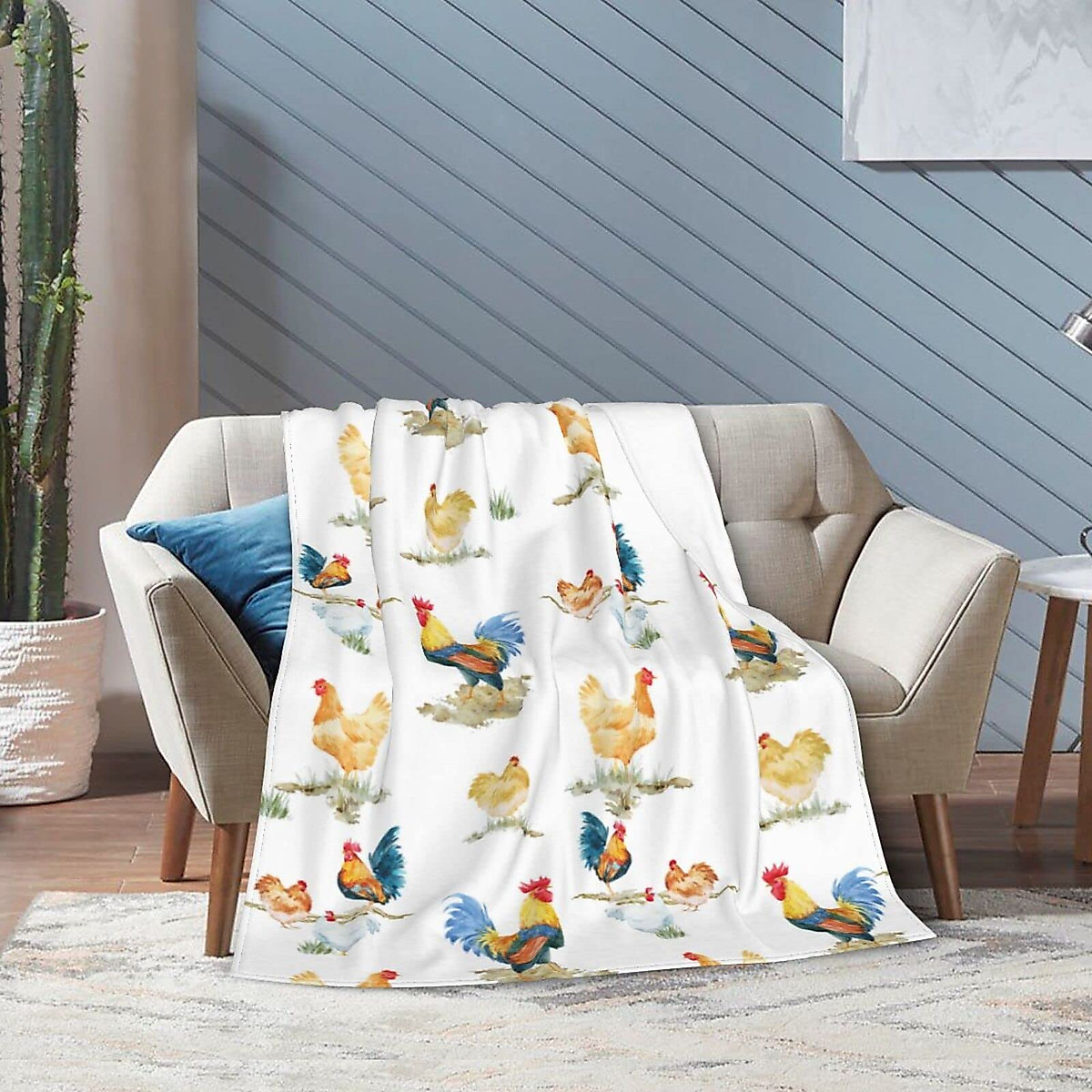 Chicken Rooster Blanket, Rustic Soft Warm Bed Bedding Throw Blankets Girls Boys Gifts for Couch Bedroom Sofa Office, All Season Cozy Flannel Plush Blanket for Kids Adults, 50"X40"