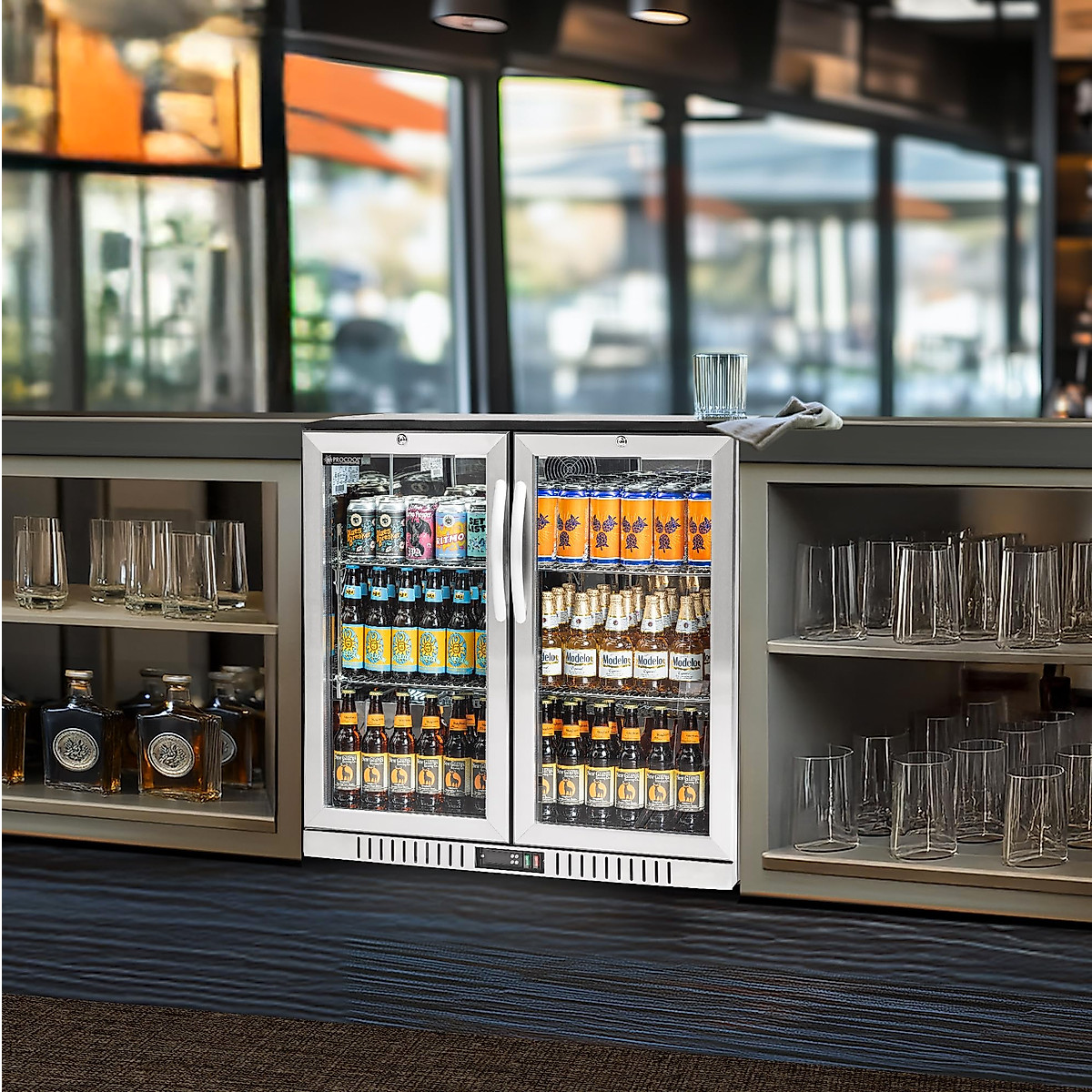 New Procool Refrigeration 2-door Glass Front Stainless Steel Back Bar Cooler; 36" Wide, Counter Height Refrigerator