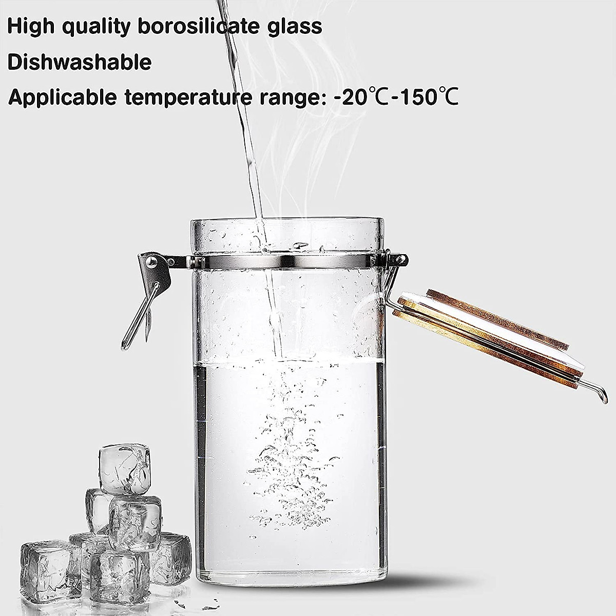 Yangbaga Glass Sugar Coffee Containers with Shelf, 2 x 45OZ Coffee Bean Canister Storage Station Organizer with Airtight Locking Clamp and Log Coffee Scoop, Large Capacity Food Storage Jar for Kitchen