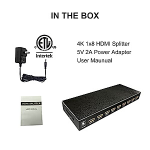 1x8 HDMI Splitter by Anlink-1 in 8 Out,Premium Quality Ultra HD 4K 60HZ 2.0 1x8 HDMI Splitter High Resolutions Up to 4Kx2K&3D,Supports EDID and HDCP Control - Adapter Included
