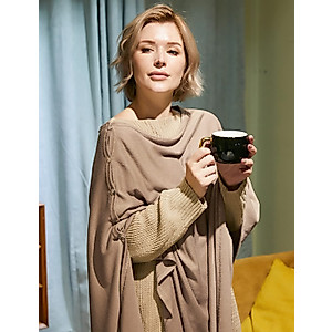 MissShorthair Women's Lightweight Knitted Scarf Poncho Sweater Cape Shawl Versatile Spring Summer Ponchos Wraps Khaki