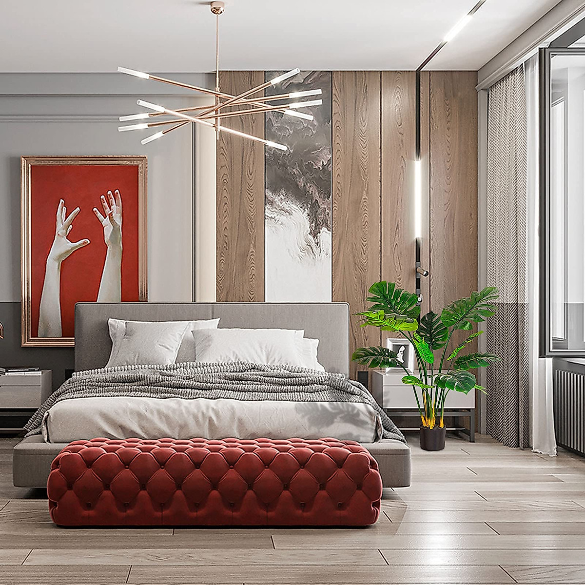 kutuuhome Fake Plants Artificial Monstera Deliciosa Plant Fake Tropical Palm Tree Perfect Faux Swiss Cheese Plant for Home Garden Office Store Decoration (2, 43 Inch)