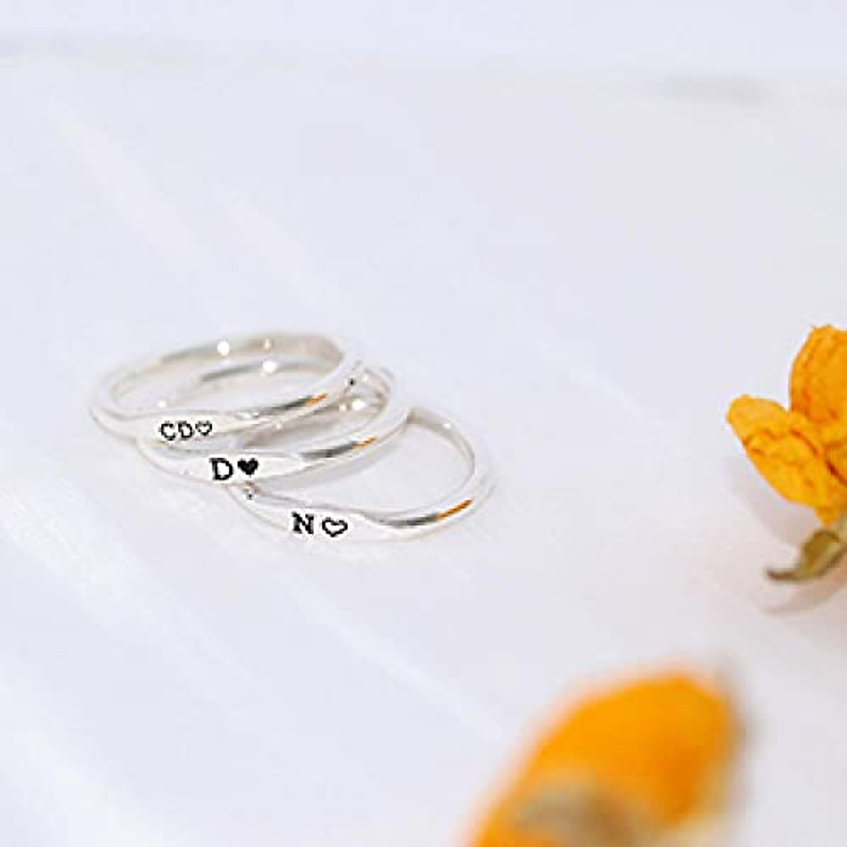 Redfishouse Personalized Initial Rings for Women, Engraved Customized Rings With Names Ring Family Rings Stackable Bar Initials Double Couples 925 Sterling Silver Ring for Her.