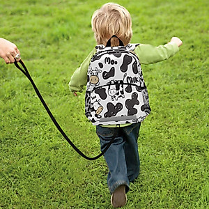 QUGRL Black White Cow Kids Toddler Backpack with Leash Harness Cute Milk Kindergarten Child Schoolbag Preschool Nursery Baby Travel Bag for Boys Girls 3-8 Years