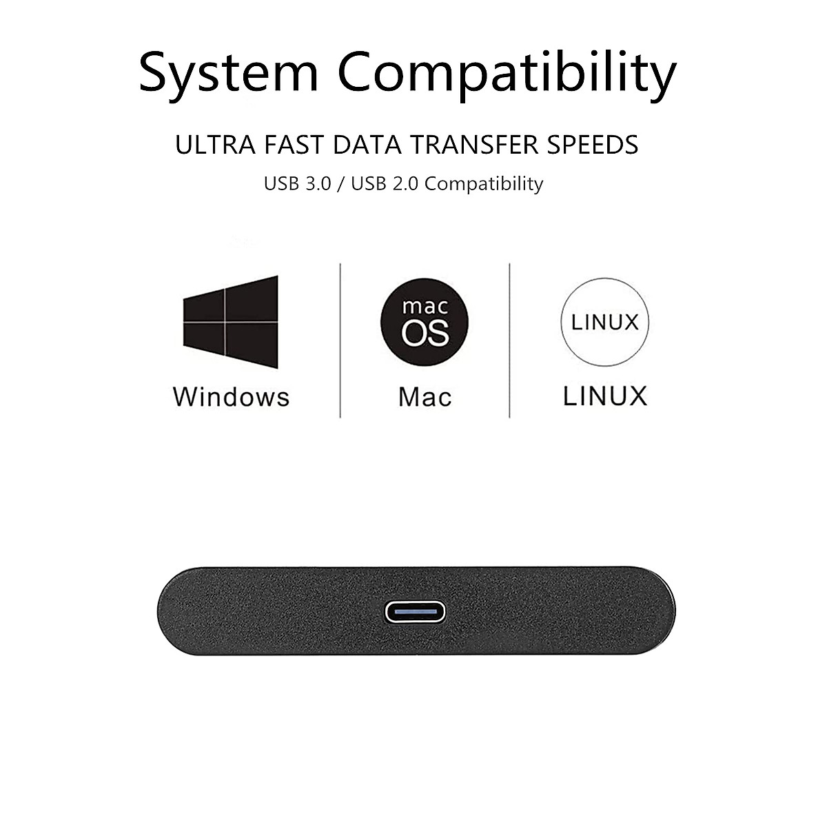 Caraele 500GB Portable External Hard Drive USB-C USB 3.1 Mobile Ultrafast HDD Storage for PC, Mac, Desktop, Laptop, MacBook, Chromebook, Xbox One, Xbox 360, PS4 (Black)