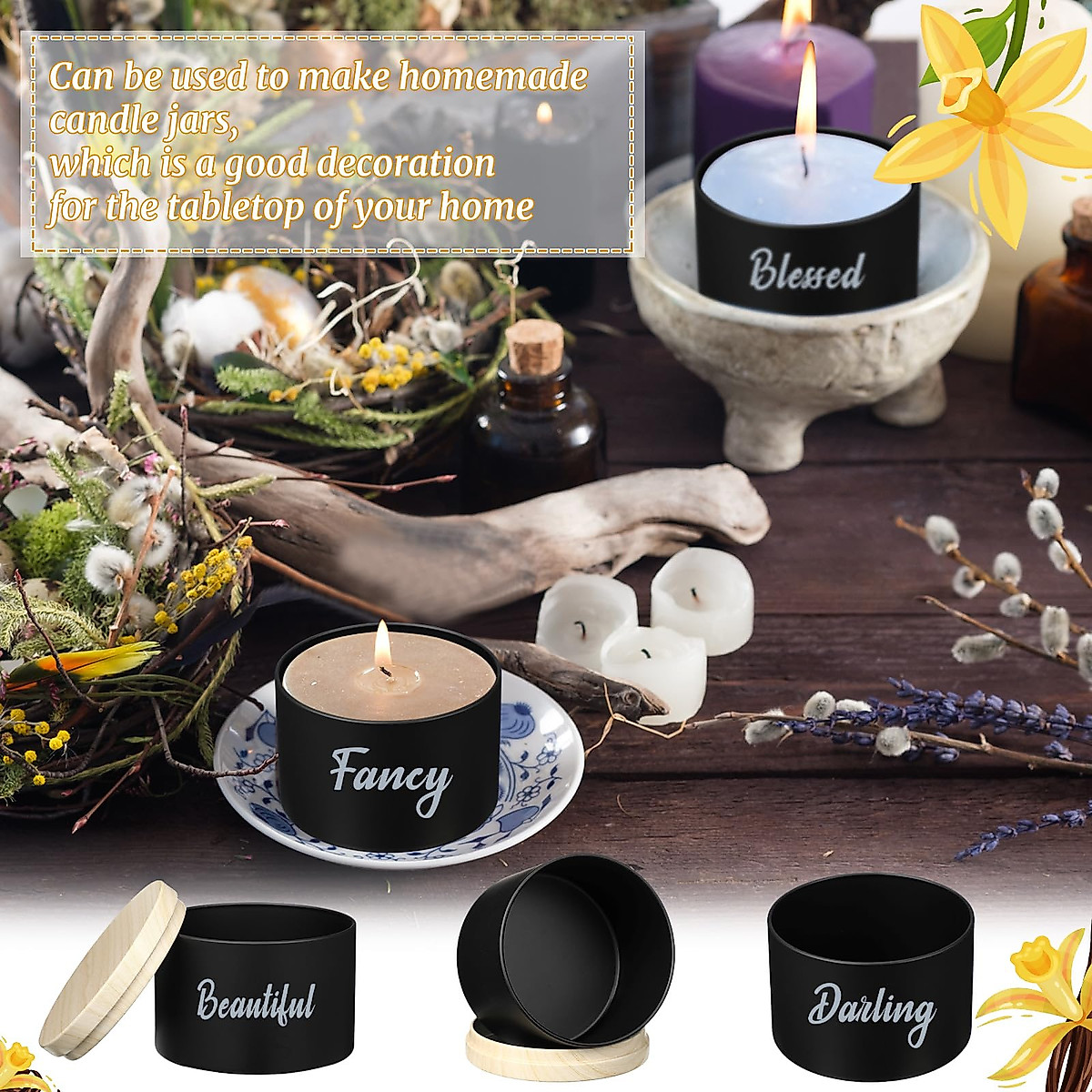 Tanlade 24 Pcs Black Candle Jar with Lids Bulk Candle Tins 8 oz Candle Metal Containers Candle Vessels Candle Making Molds and 4 Sheet Candle Labels for Candle Making Storage DIY Supplies