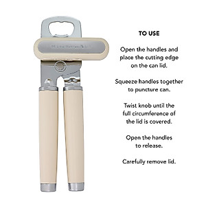 KitchenAid Classic Multifunction Can Opener and Bottle Opener Easy to Use, Razor Sharp Stainless Steel Cutting Wheel, Soft Ergonomic Handles, Almond Cream