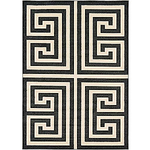 Unique Loom Athens Collection Classic Geometric Modern Border Design Area Rug, 7 ft x 10 ft, Black/Beige