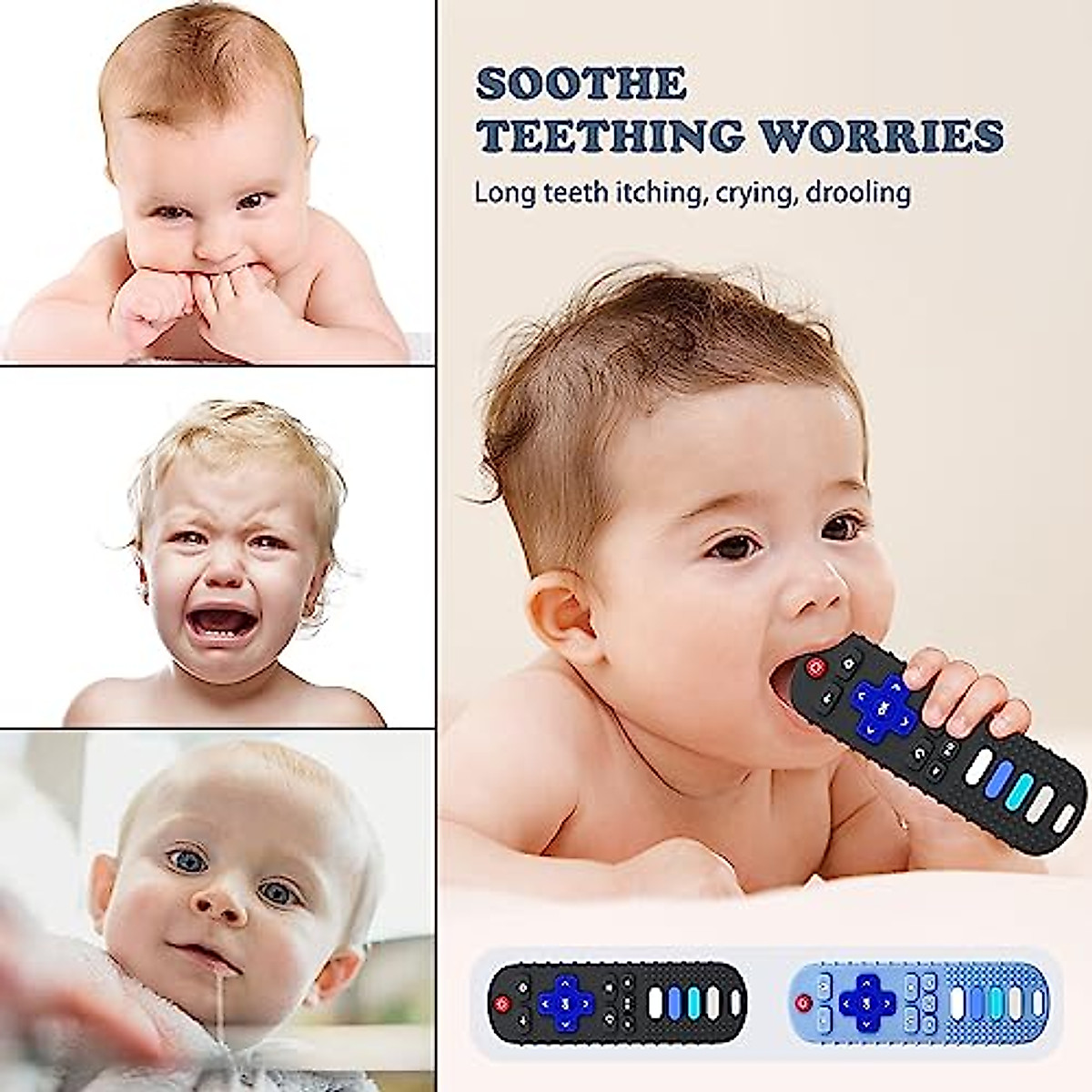Baby Teether Toys - TV Remote Control Shape Silicone Toddler Teething Toys for Babies 6-12 Months (Black + Dark Purple)
