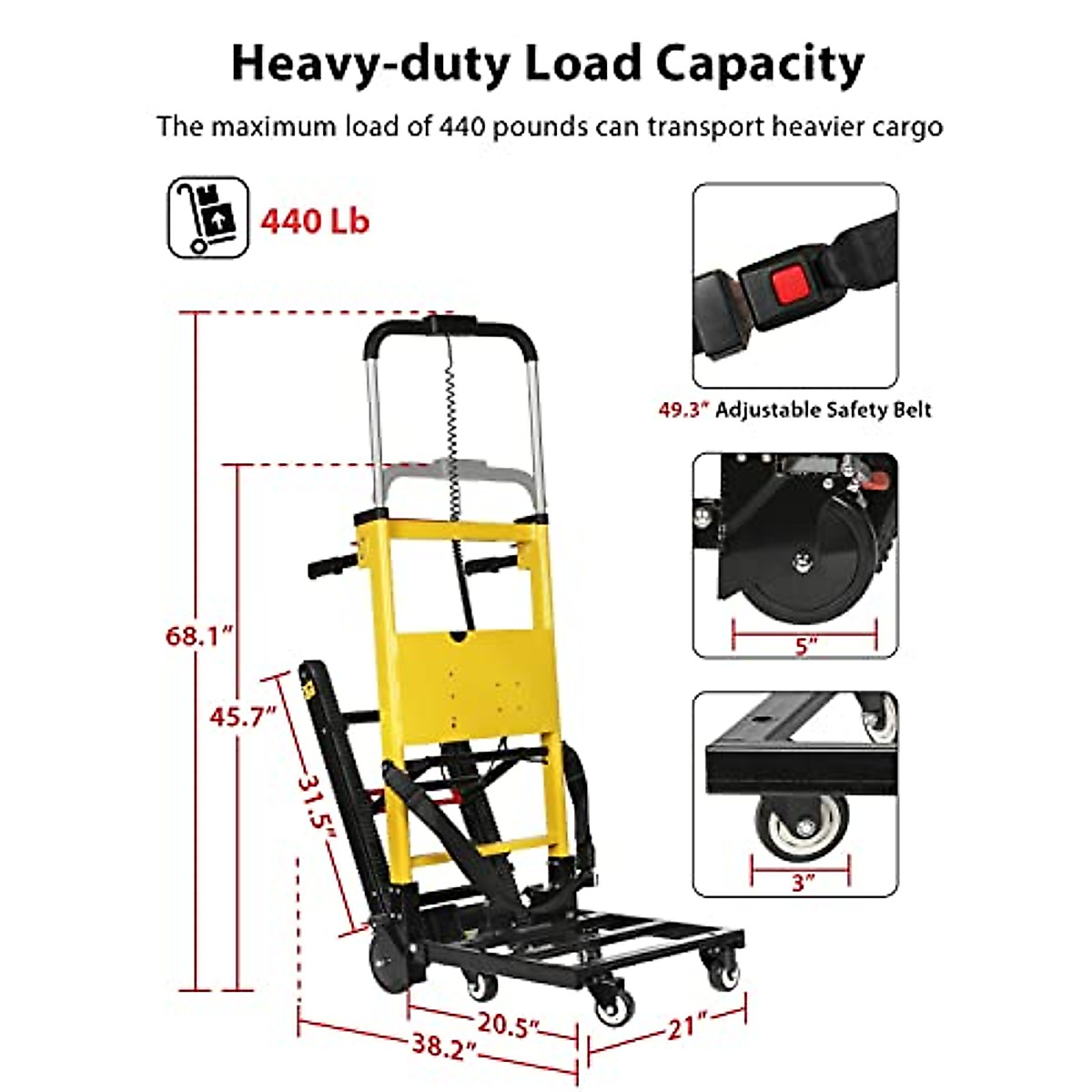 Electric Stair Climbing Hand Trucks Dolly 120W Motor 440Lbs Load Folding Electric Stair Climber Cart with Charger Lithium Battery 6 Solid Wheels for Moving Climbing Stairs Logistics Distribution