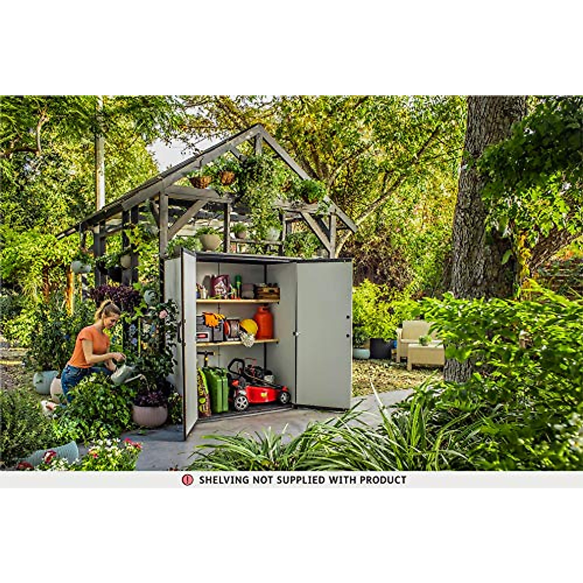 Keter Premier Tall Resin Outdoor Storage Shed for Patio Furniture, Pool Accessories, and Bikes