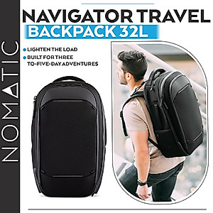 Nomatic Navigator Travel Backpack 32L W/ 9L Built-In Expansion | Anti-Theft Carry-On Size for Travel | 16" Laptop Compartment, Water Resistant Travel Pack, Weekender Bag for Men & Women, Black