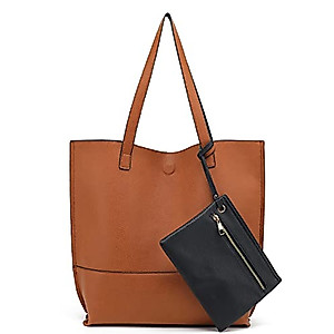 Scarleton Tote Bags for Women, Purses for Women, Handbags for Women, Reversible Travel Shoulder Bag with Pouch, H20182501 - Camel/Black