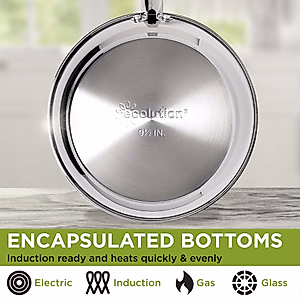 Ecolution Classic Stainless Steel Pots and Pans Set, Professional Quality, Encapsulated Base, Comfort Grip Riveted Handles, All Cooktop Safe, Oven Safe, Dishwasher Safe, 10-Piece