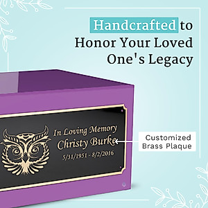 GetUrns Custom Engraved Heritage Purple Adult Cremation Urn Memorial Box for Ashes (Owl)