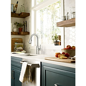 Moen Conneaut Spot Resist Stainless One-Handle High Arc Kitchen Sink Faucet with Power Boost for a Faster Clean, Kitchen Faucet with Pull Down Sprayer, 87801SRS