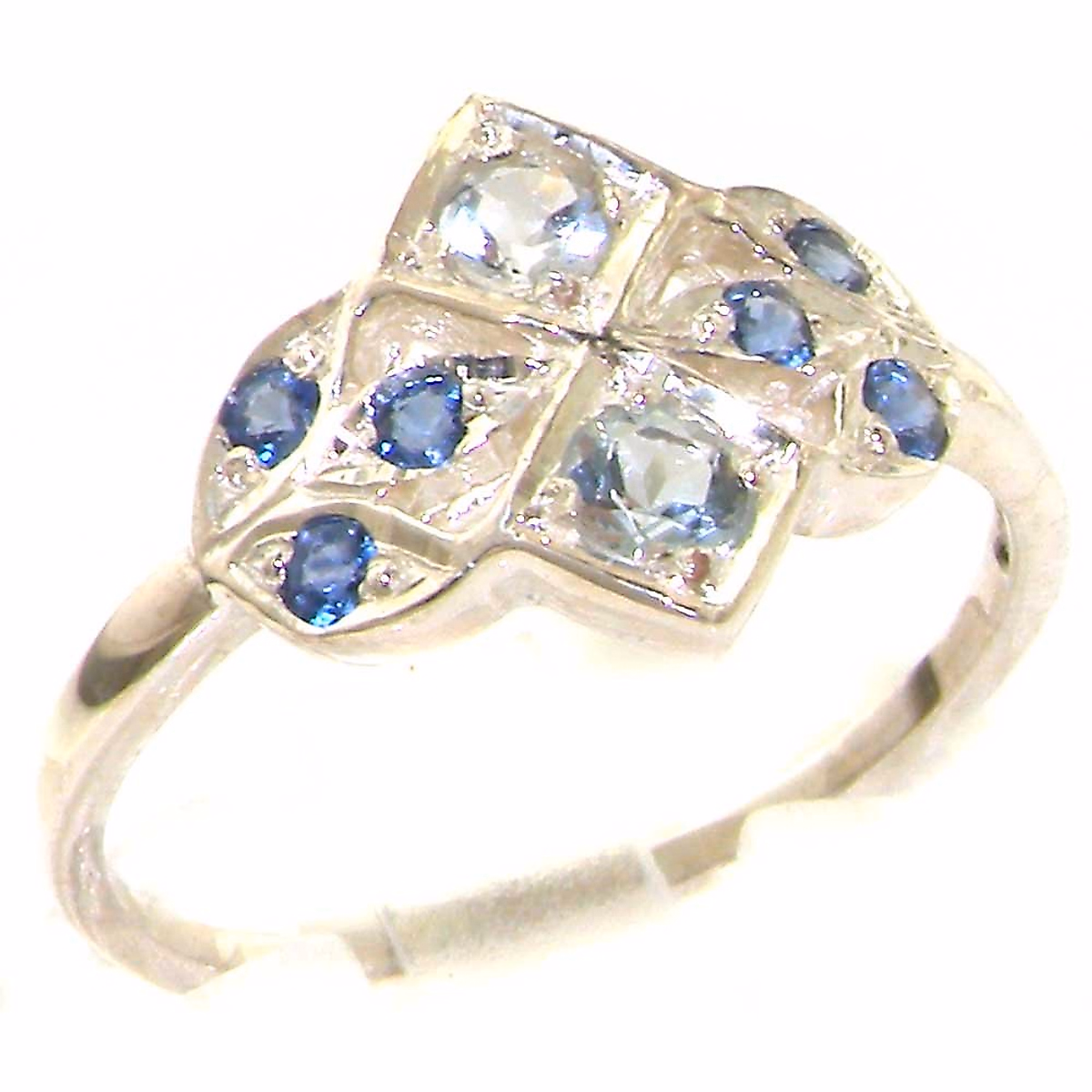 LetsBuyGold 925 Sterling Silver Natural Aquamarine and Sapphire Womens Cluster Ring - Sizes 4 to 12 Available