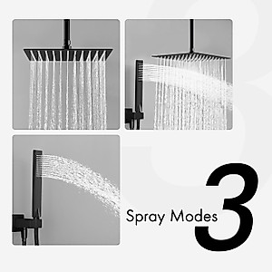 KES Ceiling Shower Head Shower System 10 Inches Rain Shower Faucet Set Shower Valve and Trim Kit Matte Black, XB6235-BK