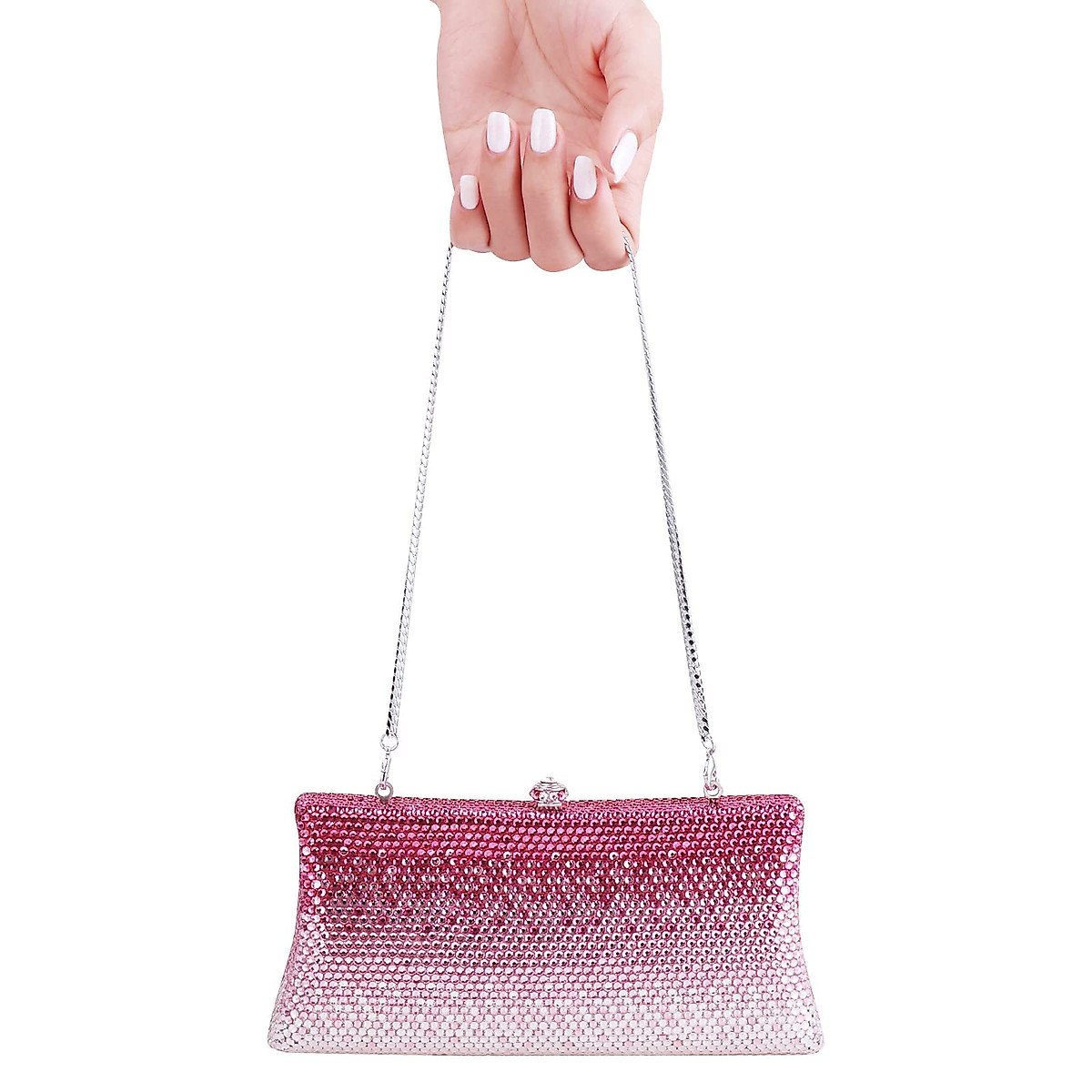 Evevictor Clutch Purse, Small Size Evening Handbag, Rhinestone Money Bag for Cocktail Prom Party Wedding Date (Hot Pink)