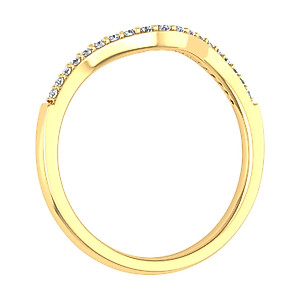 FINEROCK 1/10 Carat Ladies Diamond Wedding Stackable Band - Guard Ring in 14K Yellow Gold (Ring Size 5.5) (I1-I2 Clarity)