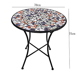 XIAOLIN Mosaic Drinks Side Table | Plant Tables Stand Outdoor Accent Table Garden Patio Tile Mosaic Inlay Top | Balcony Round Coffee Table