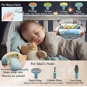 Royal Angels Baby Nail File 21 in 1, Safe Electric Baby Nail Buffer, Extra 13 Replacement Tools, Baby Nail Kit, Baby Nail Trimmer, Newborn Toddler Toes and Fingernails Clipper, Trim and Polish (Blue)