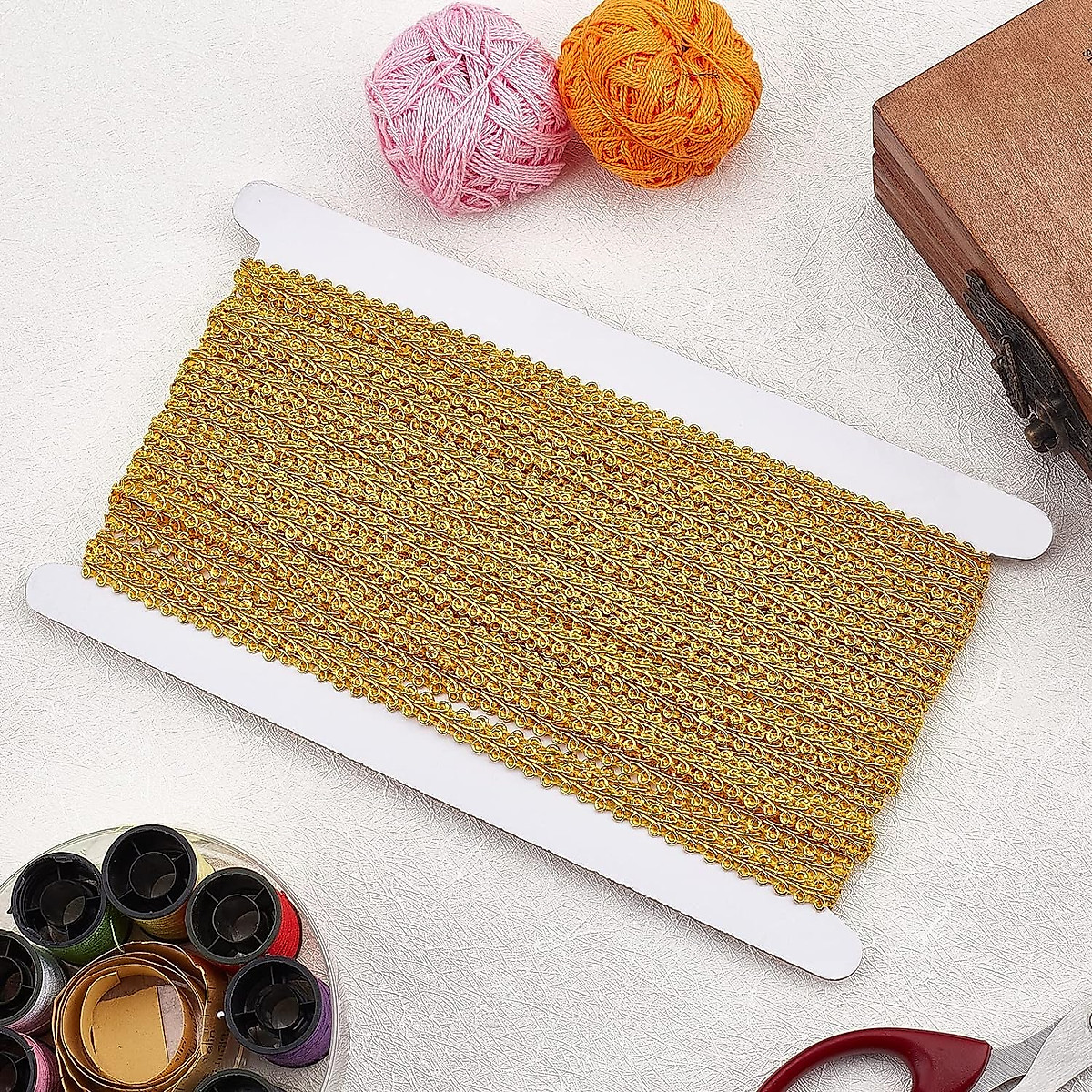 FINGERINSPIRE 14 Yards Metallic Braid Lace Trim, Flower Pattern Gold Centipede Lace Ribbon Decorated Gimp Trim for Wedding Bridal, Costume or Jewelry, Crafts and Sewing 1/4 inch(8mm) x1.3mm