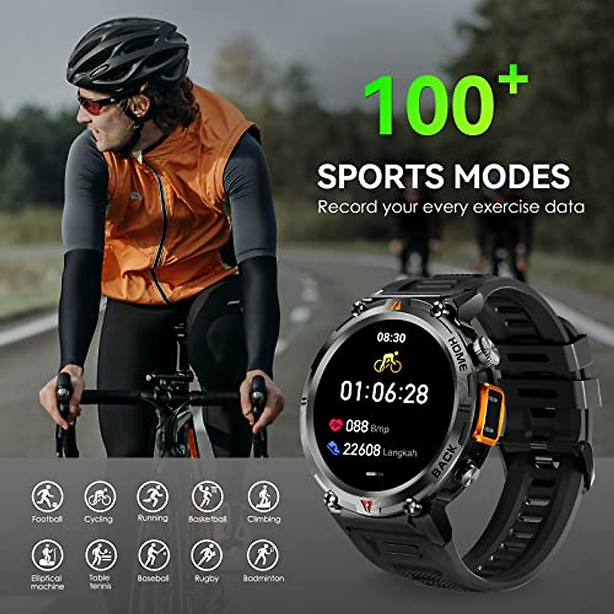 Military Smart Watches for Men (Call Receive/Dial) with LED Flashlight, 1.45" HD Rugged Outdoor Tactical Smartwatch, Fitness Tracker Watch with Heart Rate Sleep Monitor for iPhone Android Phone