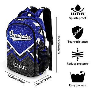 XOZOTY Bling Print Blue Cheerleader Cheer Backpack Personalized with Name for Men Women Shoulder Bag Laptop Bag Bookbag