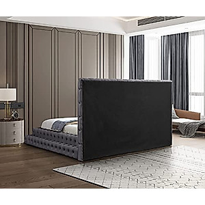 Meridian Furniture Revel Collection Velvet Upholstered Bed with Deep Button Tufting, King, Grey