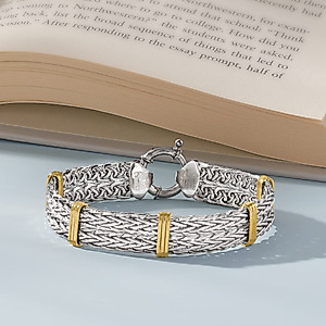 Ross-Simons Two-Tone Sterling Silver Wheat-Link Bracelet. 8 inches