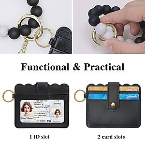 YUOROS Keychain Wallet, Silicone Beads Key Ring Chain Wristlet with Card Holder Tassel for Women (Black)