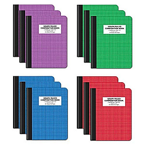 Better Office Products Quad Ruled Composition Book Notebook, 12 Pack, Hardcover 4x4 Graph Ruled Paper, 80 Sheets, 9.75" x 7.5", Assorted Color Covers, 12 Pack
