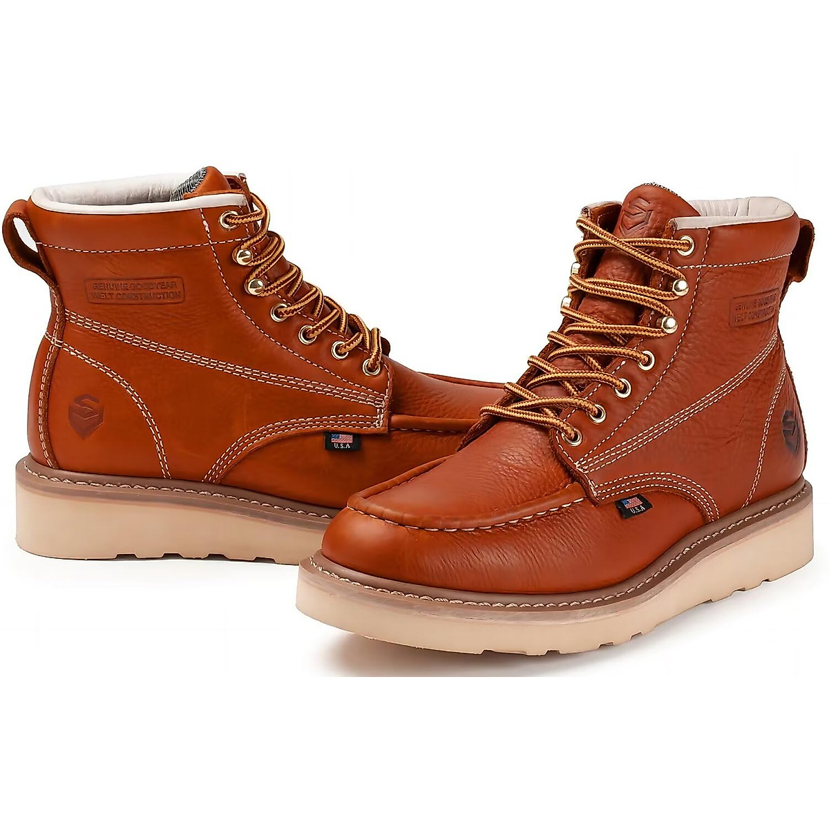 SUREWAY 6” Wedge Moc Toe Work Boots for Men - Soft Toe, Premium Full-Grain Leather, Lightweight Work Boots/Shoes, Comfort Insole, Superior Oil/Slip Resistant, Real Goodyear, EH Rated Industrial