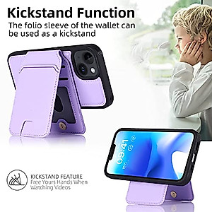 Ｈａｖａｙａ for iPhone 14 Case with Card Holder iPhone 13 Case Magsafe Compatible magsafe Wallet Detachable 2-in-1 for Women and Men-Purple