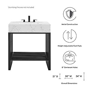 Modway Gridiron 30" Stainless Steel Bathroom Vanity, 30 Inch, Black