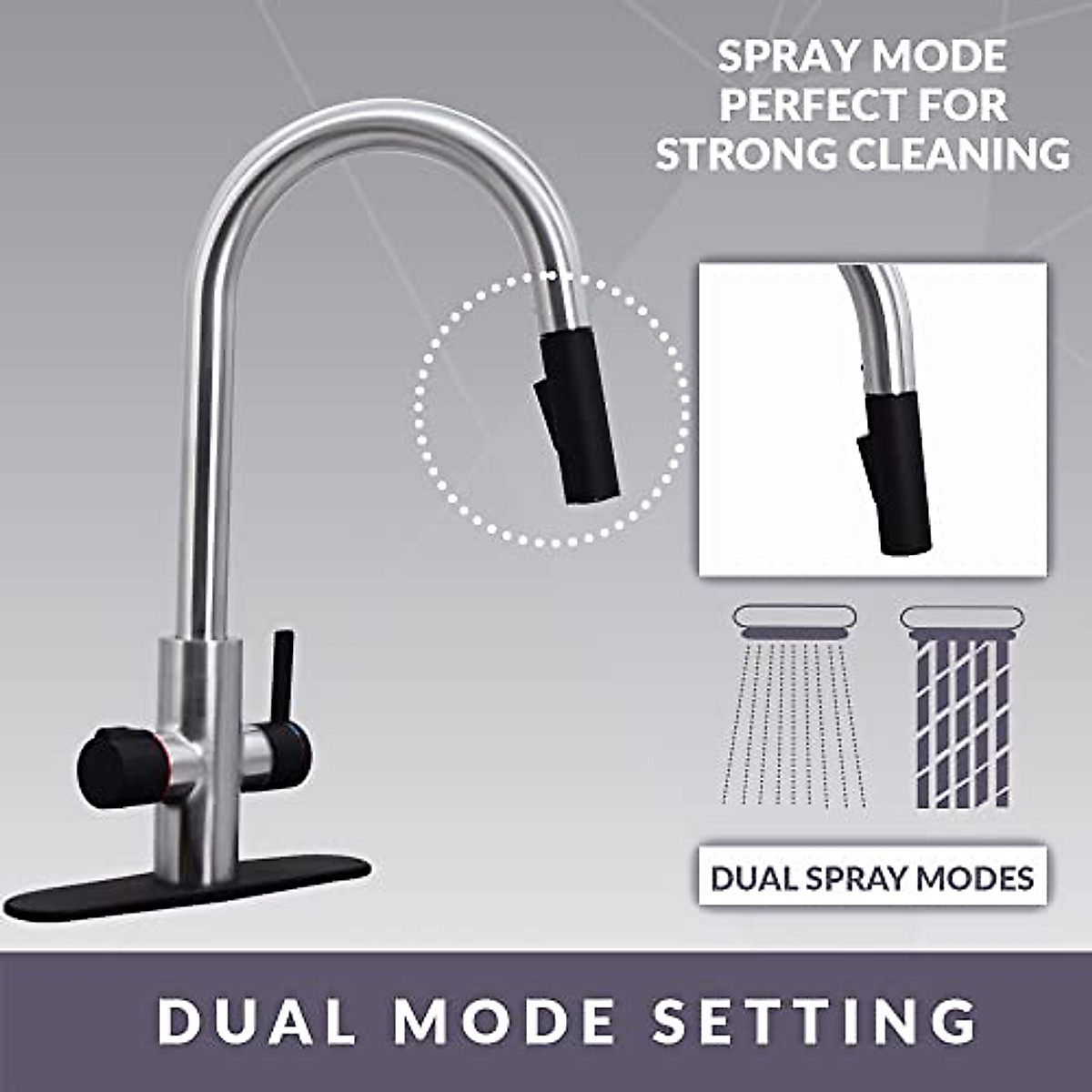 Westbrass KH41A-26 HotMaster 4 in 1 Single Handle Kitchen Faucet Only with Push Button Dual Spray Mode Pull Down Nozzle Head, Polished Chrome