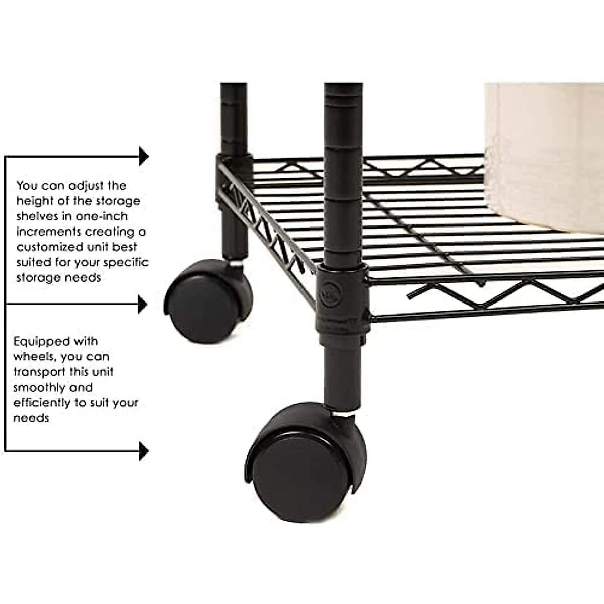 Heavy Duty 5-Tier Shelving Unit Commercial Grade Adjustable 900Lbs Capacity Steel Storage Rack 30L x 14D x 60H Mobile Shelves Wire Shelf Silver Rolling Utility Cart for Pantry Garage Kitchen- Black