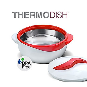 Pinnacle Insulated Casserole Dish with Lid 3 pc. Set 2.6/1.5/1 qt. Hot Pot Food Warmer/Cooler –Thermal Soup/Salad Serving Bowl- Stainless Steel Hot Food Container–Best Gift Set for Moms –Holidays Red