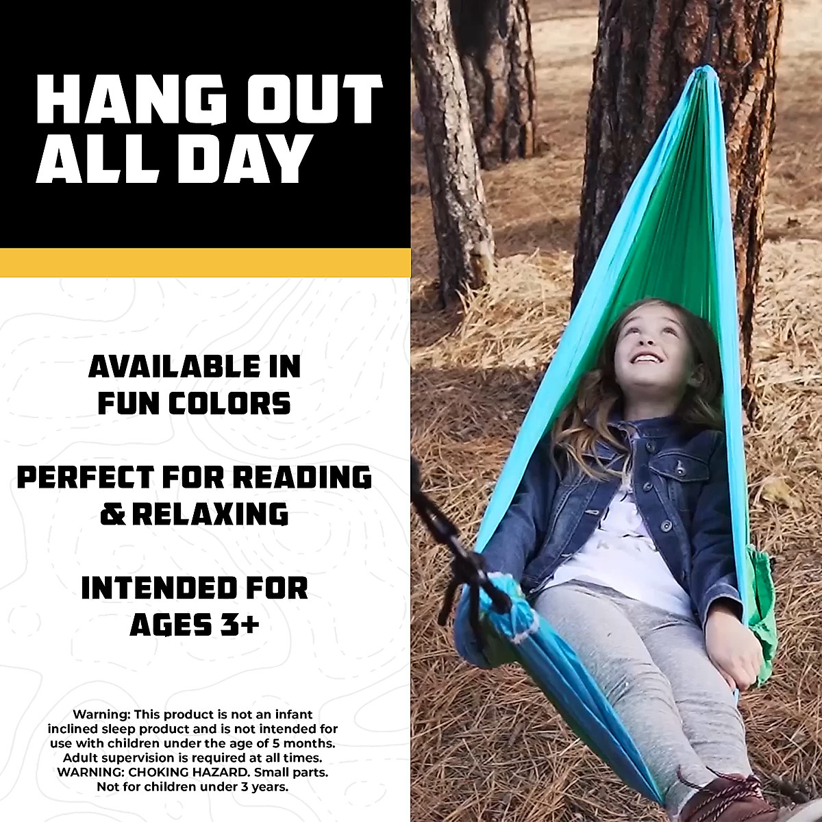 Wise Owl Outfitters Kids Hammock - Small Camping Hammock, Kids Camping Gear w/Tree Straps and Carabiners for Indoor/Outdoor Use, Cloud Blue & Tangerine