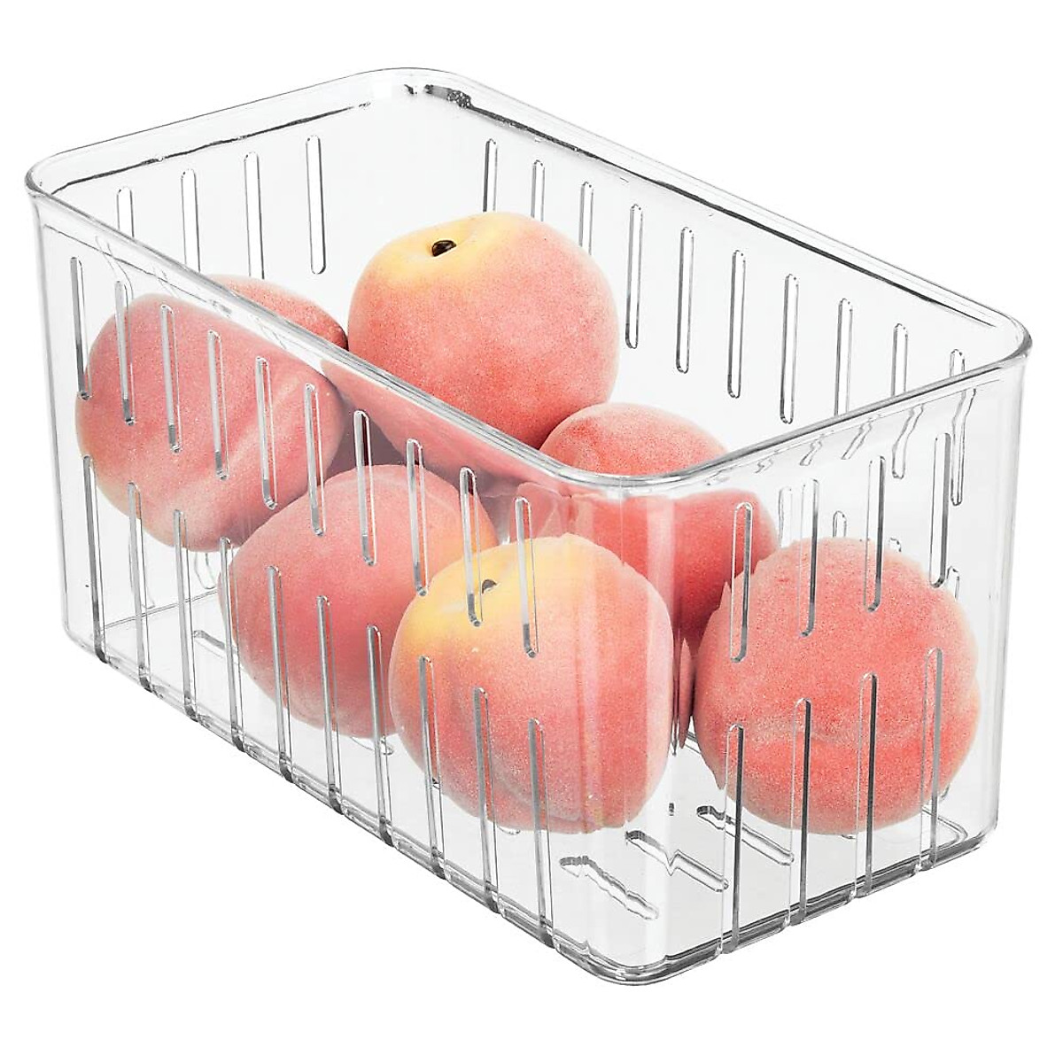 mDesign Plastic Kitchen Refrigerator Produce Storage Organizer Bin with Open Vents for Air Circulation - Food Container for Fruit, Vegetables, Lettuce, Cheese, Fresh Herbs, Snacks - Set of 2 - Clear