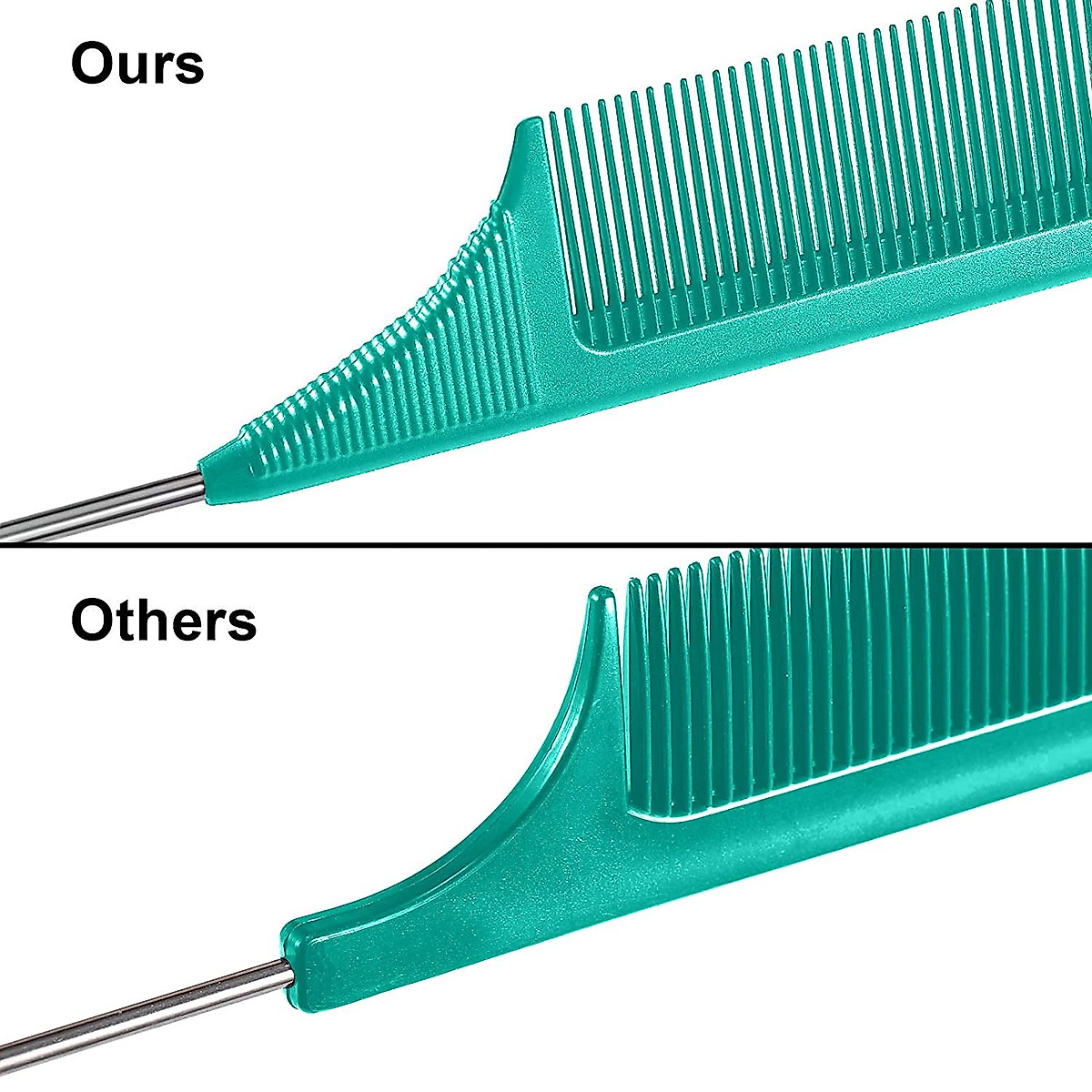 Generic 3 Pack - Rat Tail Comb,Steel Pin Carbon Fiber Heat Resistant Parting Combs with Stainless Steel Pintail (Turquoise)