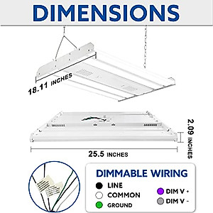 ELECALL Linear LED High Bay Light 21735LM 161W 2FT 5000K (600W HPS Eqv.) Warehouse Light for Workshops Garages Shop, Hanging and FlushMount, 0-10V Dimmable, UL DLC,6 Lamp Fluorescent Replacement