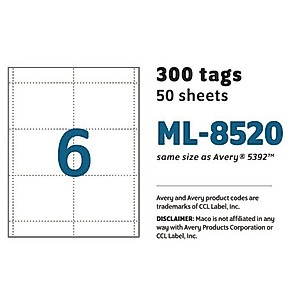 MACO Laser/Ink Jet White Name Tags, 3" x 4", 6 per Sheet, 300 per Box (ML-8520)