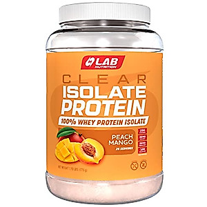 Lab Nutrition Advance Clear Isolate Protein, 100% Whey Protein Powder, Gluten Free, Zero Sugar, Keto Friendly, 25g Protein, 1.70 lb, Peach Mango Flavored - 25 Servings