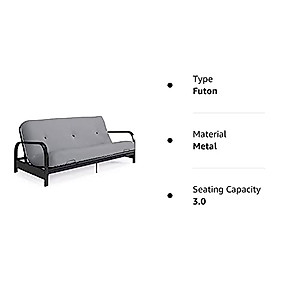 DHP Brax Black Metal Arm Full Size Frame with 6” Thermobonded High Density Polyester Fill Futon Mattress, Herringbone